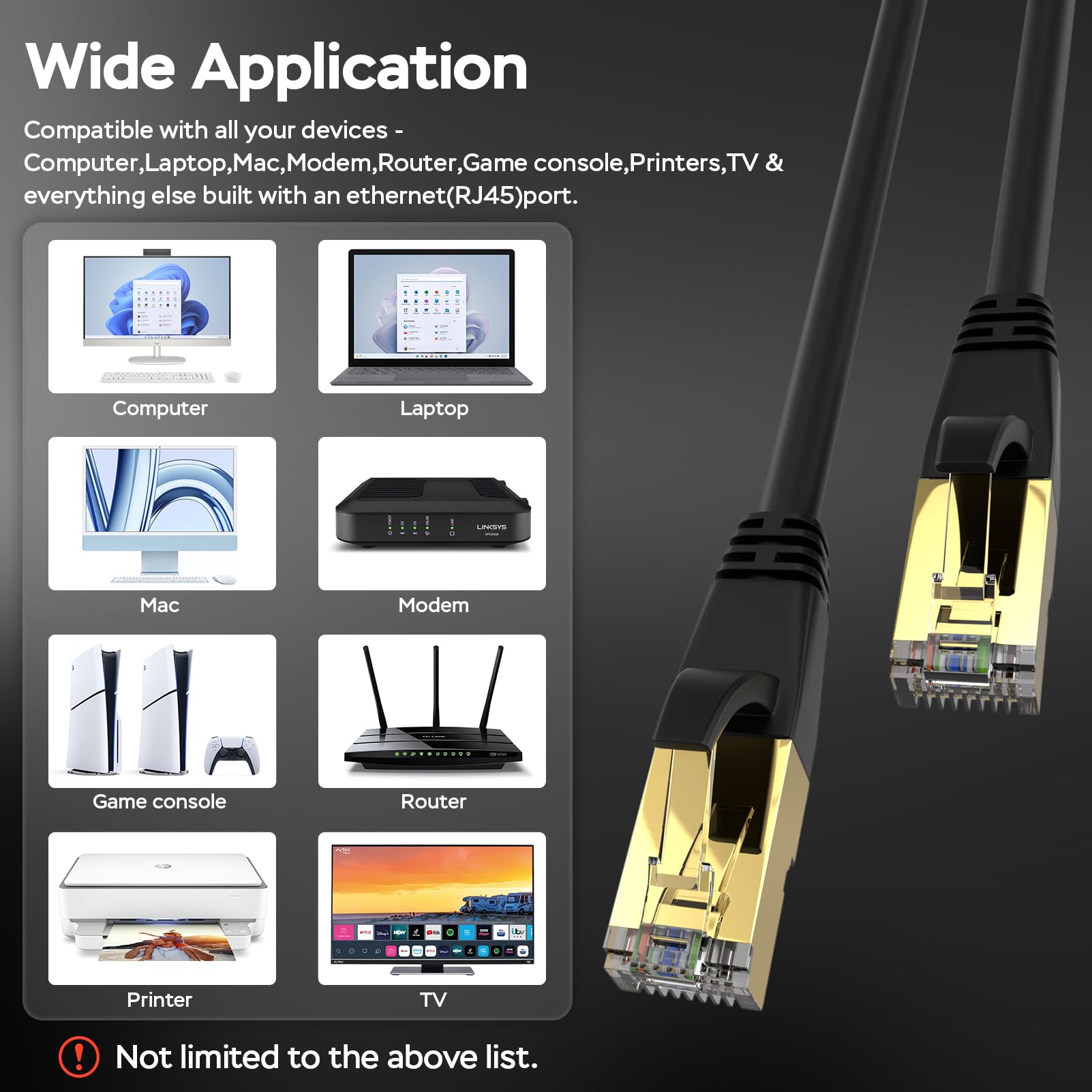 50ft ethernet Cable,Cat 8 Ethernet Cable with 40Gbps 2000Mhz High Speed Internet Cable,50 Foot LAN Cable, Gold Plated RJ45 Connector for Modem/Router/PS3/4/5/Gaming/PC, Black