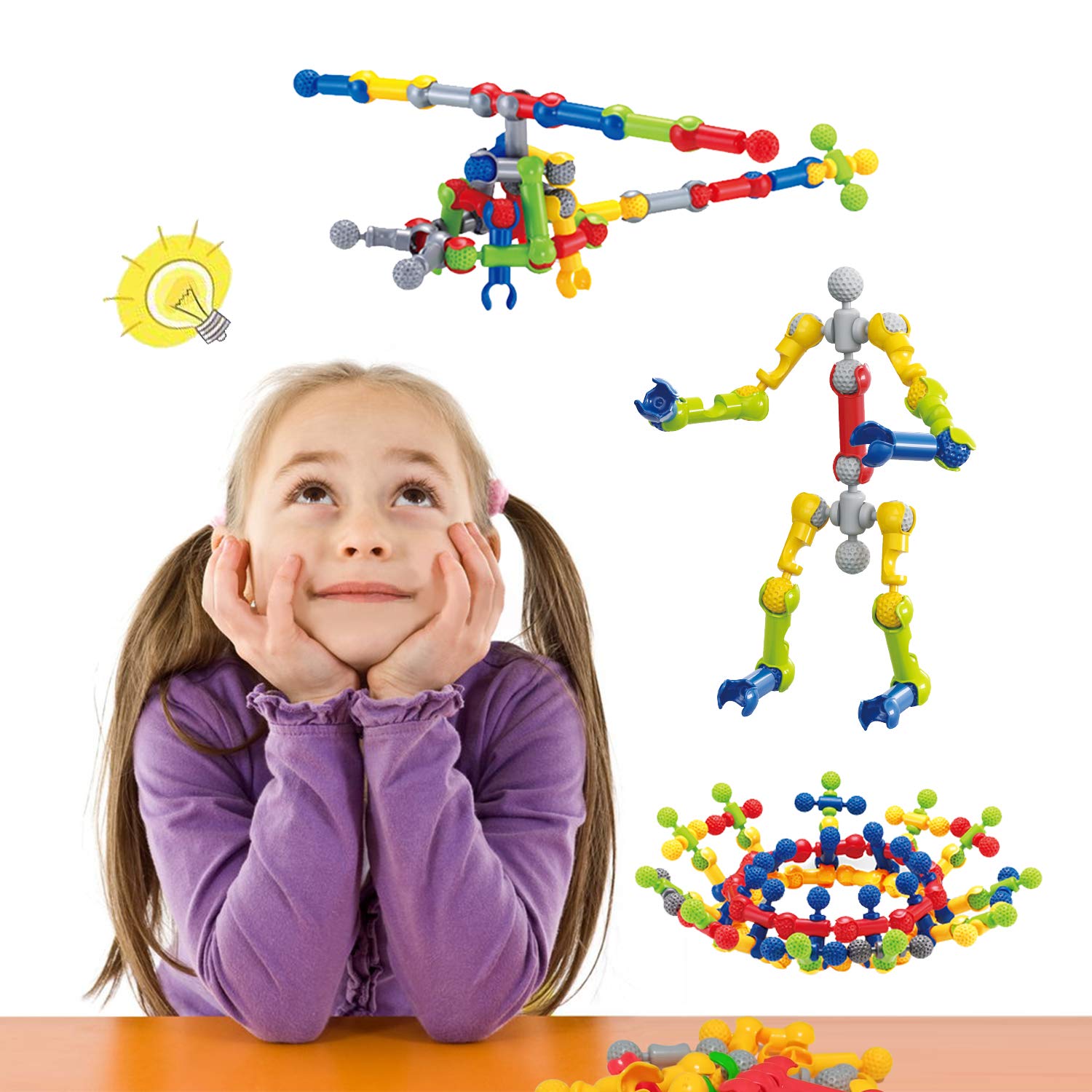 Caferria Kids Building Kit STEM Toys, 110 Pcs Educational Construction Engineering Building Blocks DIY Learning Set for Ages 3-10 Year Old Boys Girls, Best Gift for Children Creative Games Fun Play