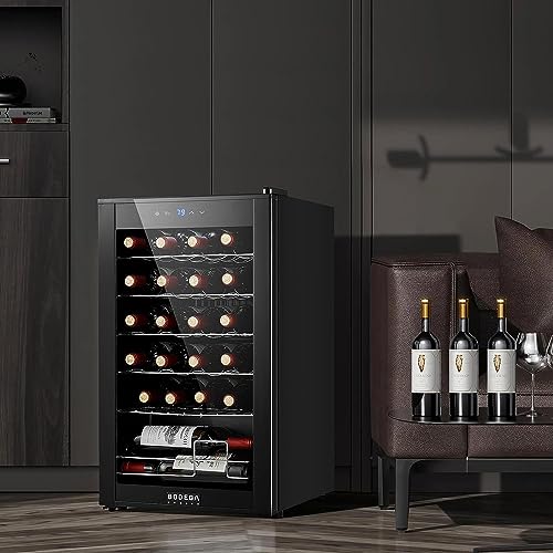 BODEGACOOLER 24 Bottle Compressor Wine Cooler, Freestanding Wine Cellar for Red, White or Champagne,Mini Fridge with 41-64.4°F Digital Temperature Control Glass Door