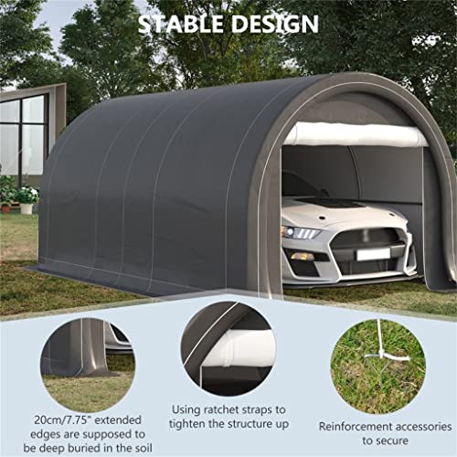 BBSJ 16' X 10' Carport, Heavy Duty Portable Garage/Storage Tent , Garden Tools, Outdoor Work, Gray