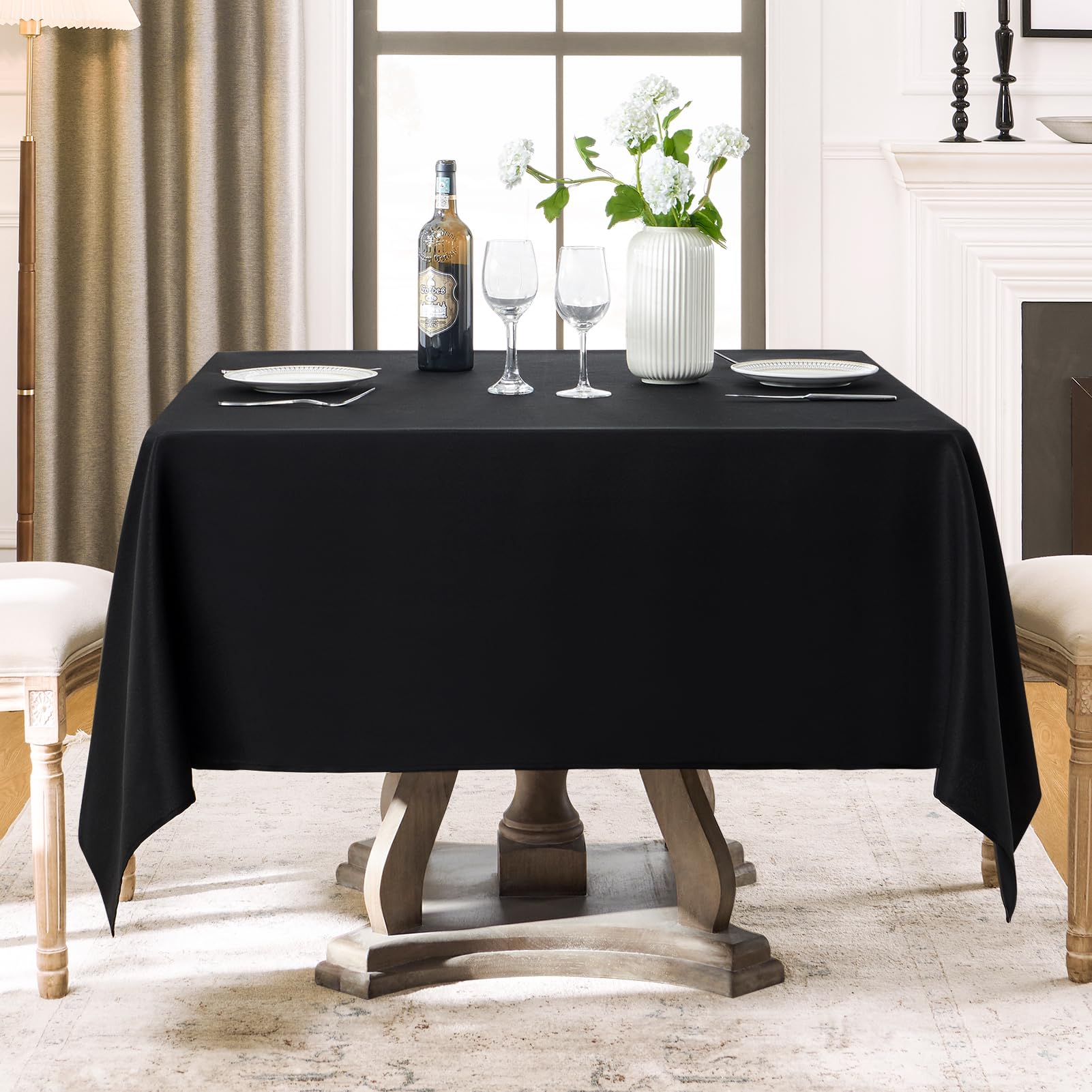 Aocoz Square Tablecloth 52 x 52 Inch Black Tablecloths Stain-Wrinkle Resistant Washable Polyester Table Cloths for Holiday, Buffet Parties,and Wedding