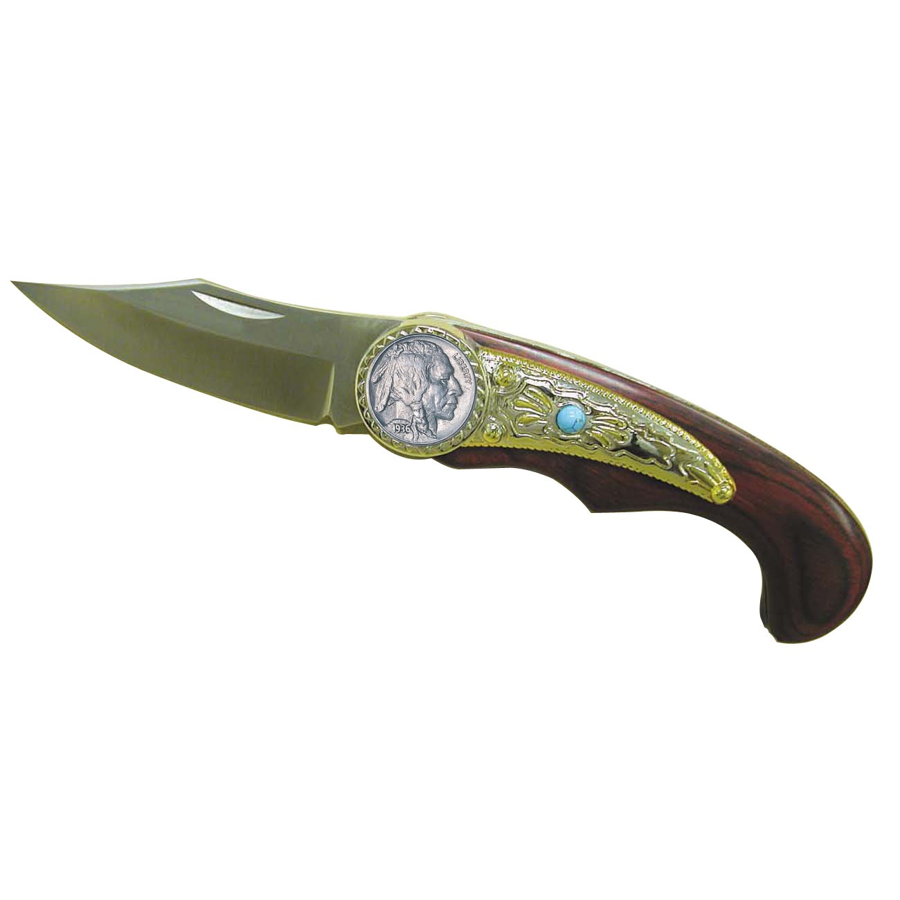 American Coin Treasures Buffalo Nickel Decorative Wood Handle Knife