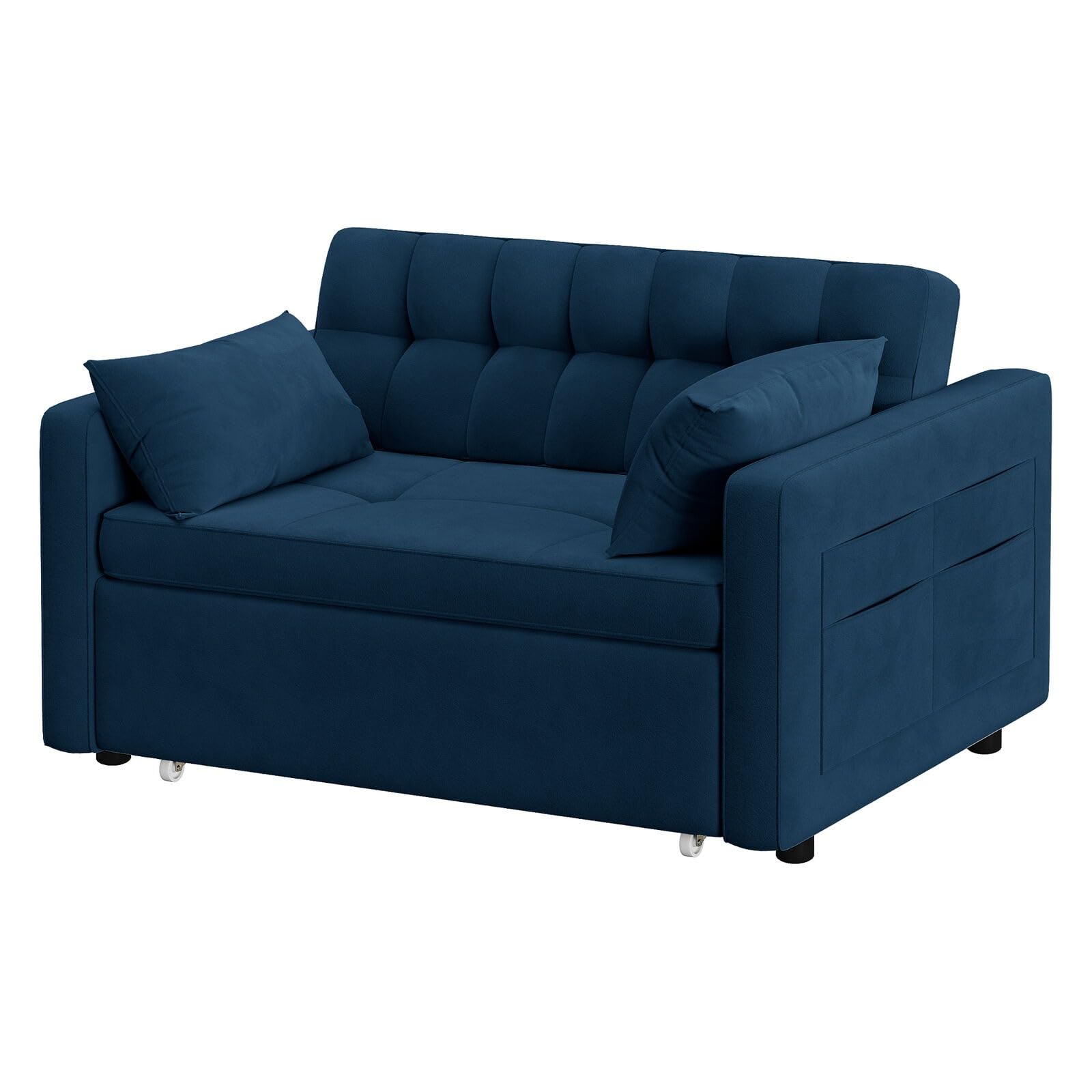 55-Inch 3-in-1 Convertible Sofa Bed - Pull-Out Sleeper Sofa with Cat-Scratch-Proof Fabric, Reclining Backrest, and Side Pocket - Stylish Blue Loveseat for Living Room, Full Size
