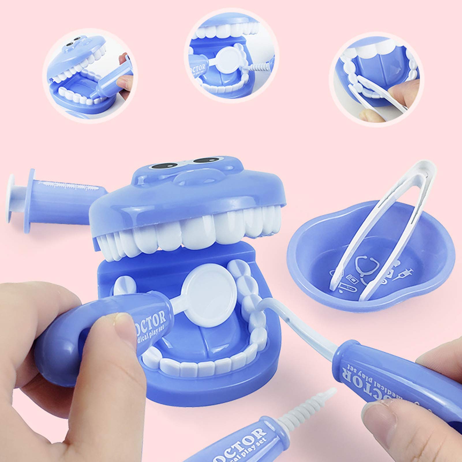 Doctor Kit for Kids, 9Pcs/Set Kids Educational Dental Scene Toys Preschool Teaching Brushing Game (Purple)