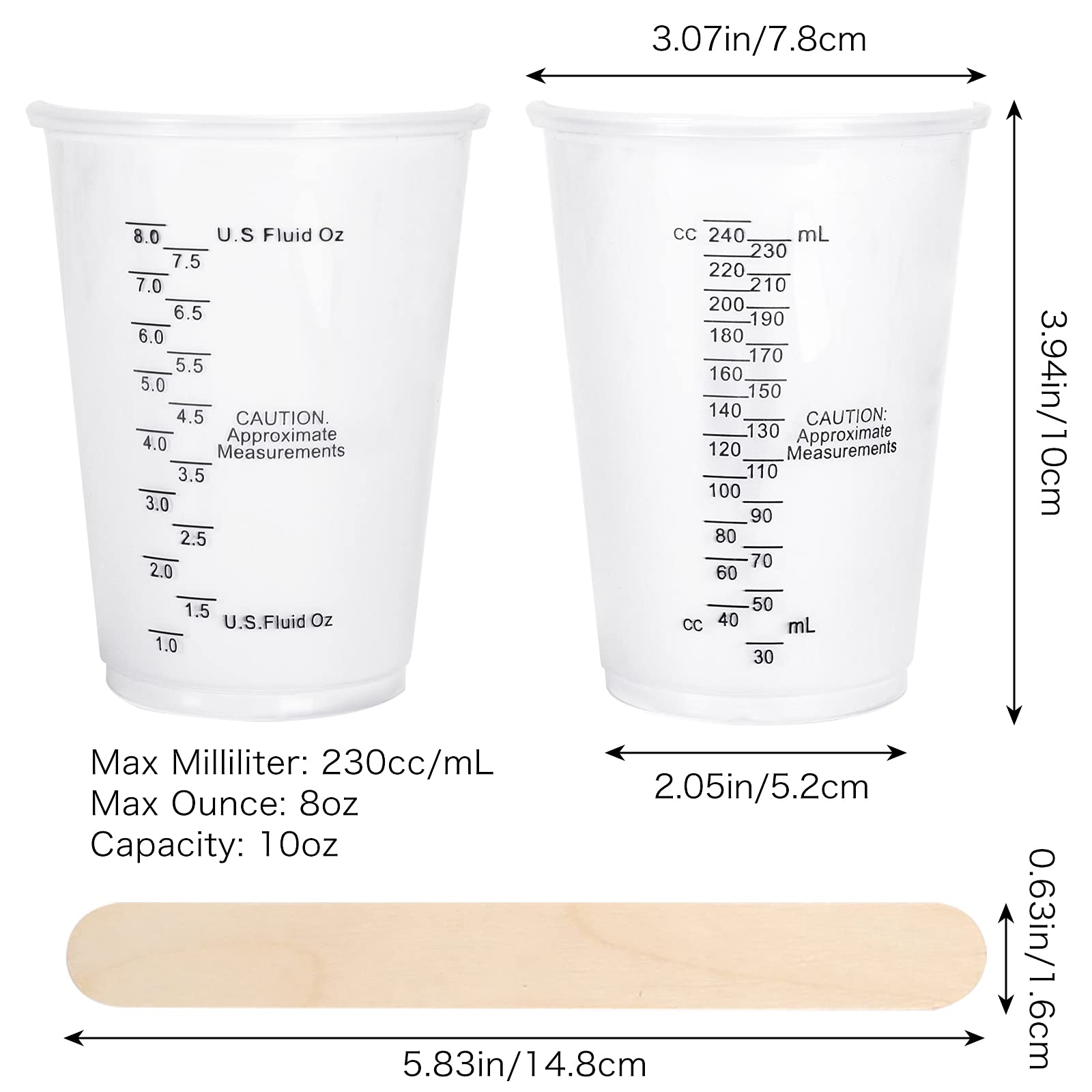 80pcs 8oz Disposable Epoxy Resin Mixing Cups, Clear Plastic Disposable Measuring Cups for Mixing Paint, Pigments, Epoxy Resins, Mixing Cups for Baking(80 Stirring Sticks Included)