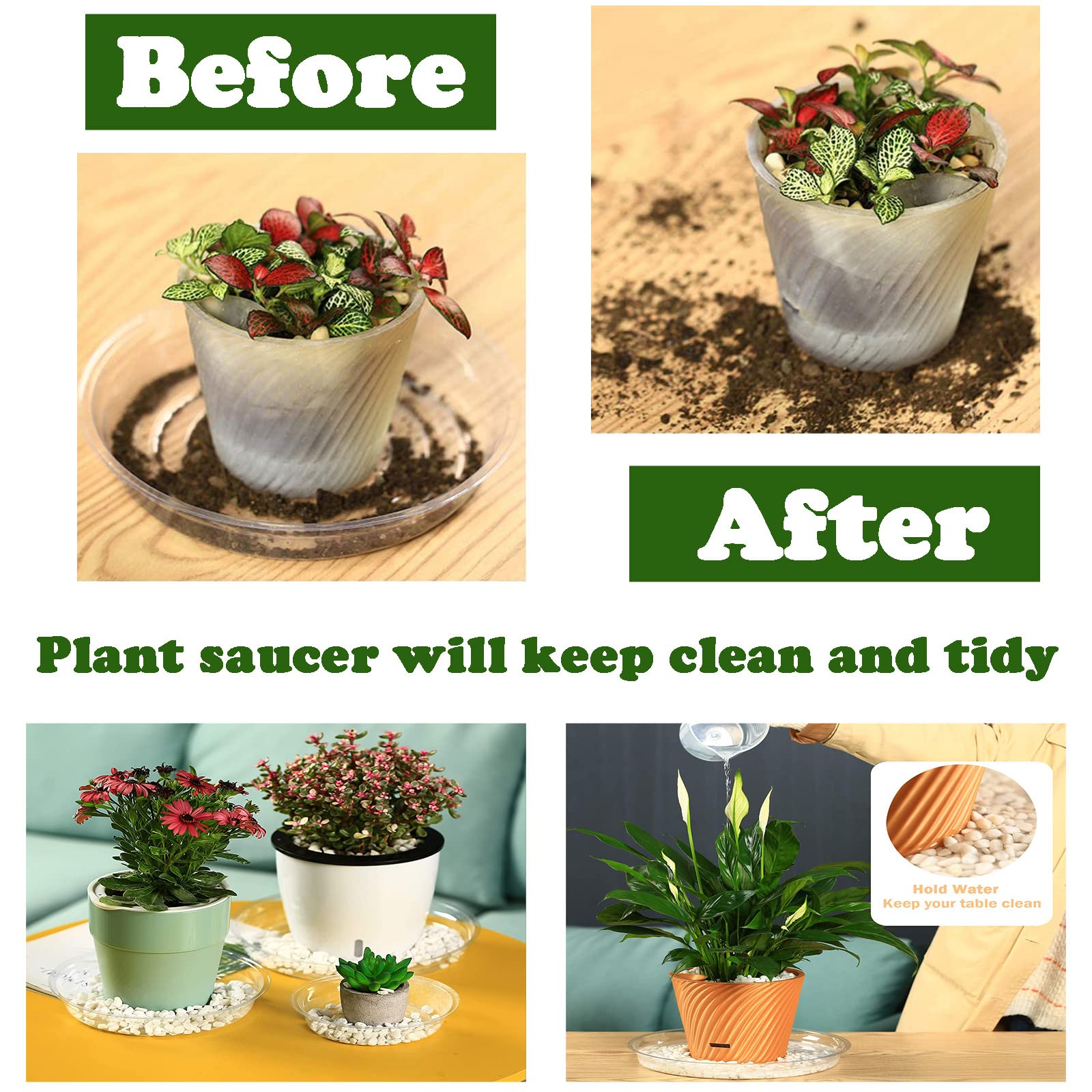 9 Pack Clear Plastic Plant Saucers (12 inch) Drip Trays Plant Plate Dish for Indoor Planters Flower Pots, Bulk
