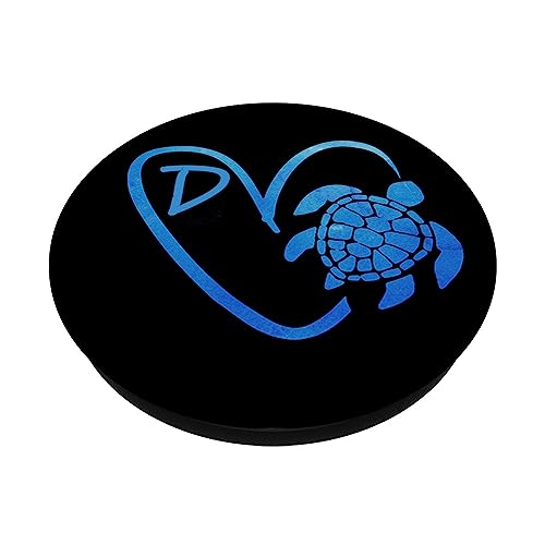Blue Green Sea Turtle Heart Letter D Initial Name Monogram PopSockets Swappable PopGrip