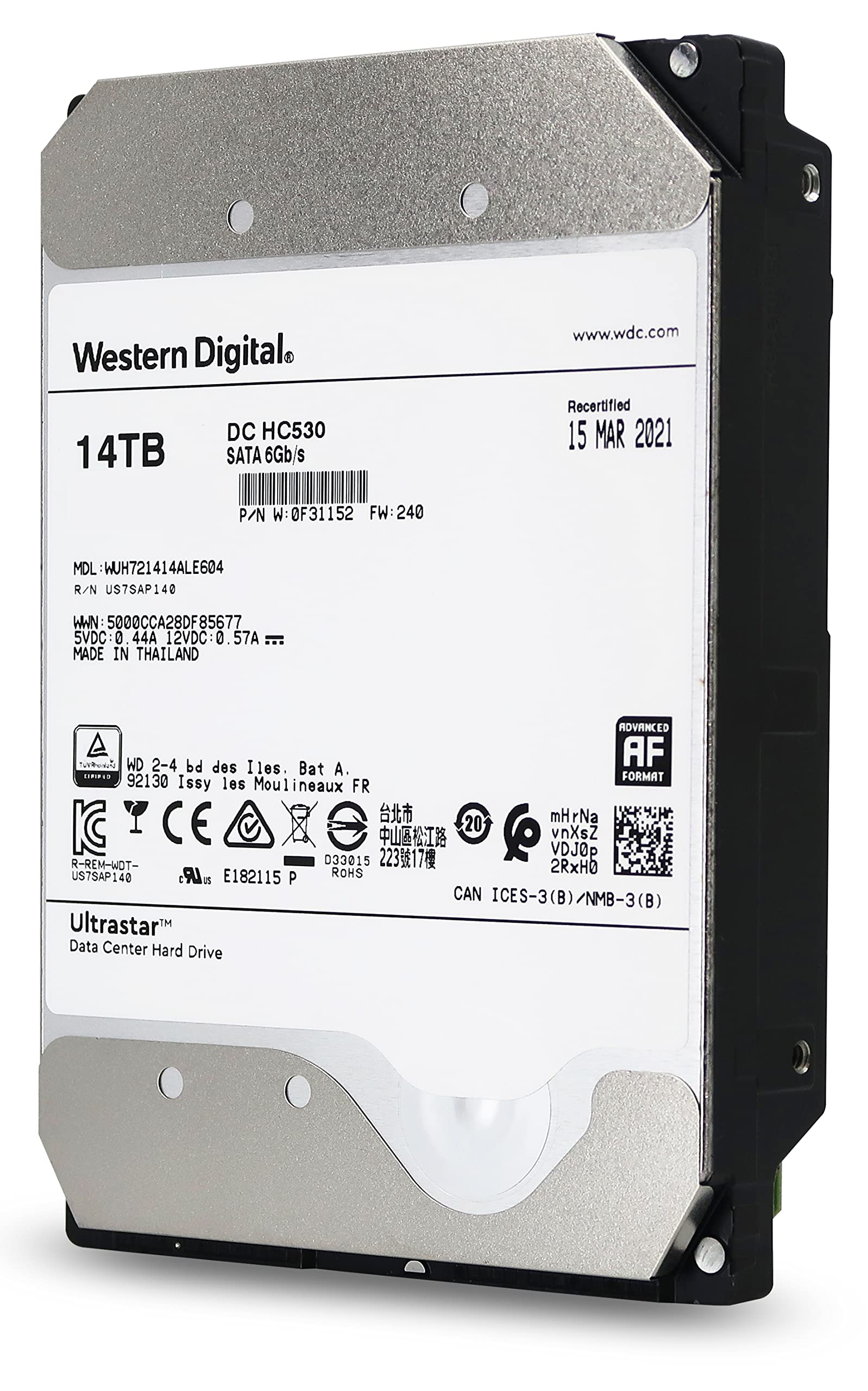 Western Digital 14TB Ultrastar DC HC530 SATA HDD - 7200 RPM, SATA 6 Gb/s, 512MB Cache, 3.5" - WUH721414ALE604 (Renewed)