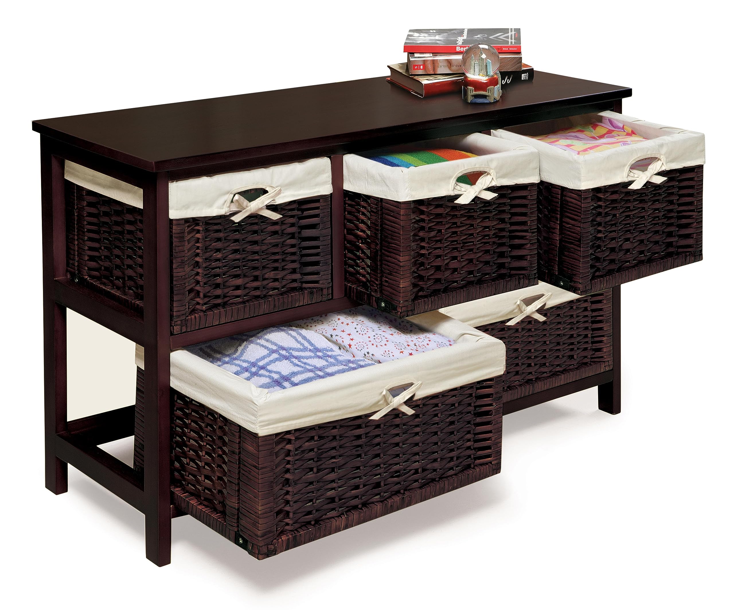 Badger Basket Five Drawer Nursery Storage Organizer with Wicker Baskets and Removable Liners - Wicker/Espresso