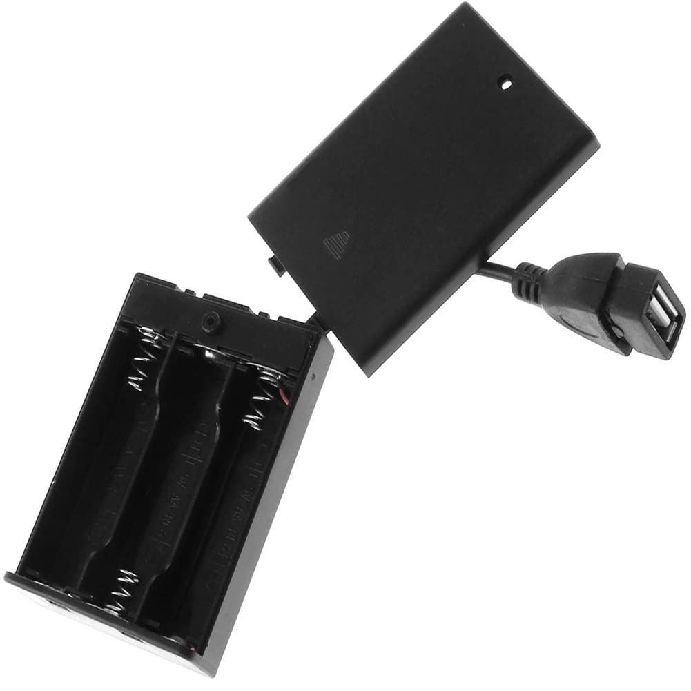 AIMPGSTL AA Battery Holder Plastic Storage Boxes 3Pcs 3 AA Battery Holder, 3 AA Battery Case Box Holder 4.5-5V with Cover and On/Off Switch, with USB Cable