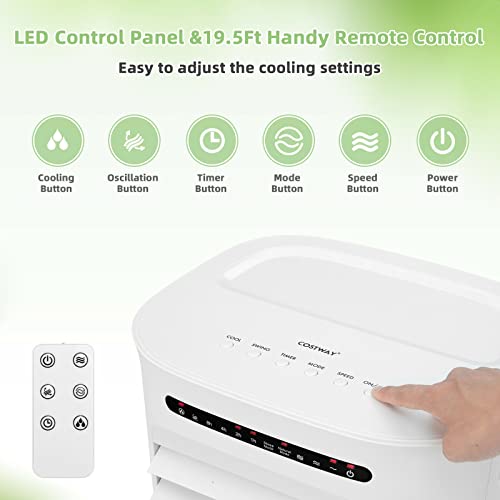 COSTWAY Evaporative Air Cooler, Portable Cooling Fan & Humidifier with Remote, 15H Timer, 63° Oscillation, 3 Modes, 3 Speeds, 2.6 Gal Water Tank, LED Display, Quiet Swamp Cooler for Bedroom Office