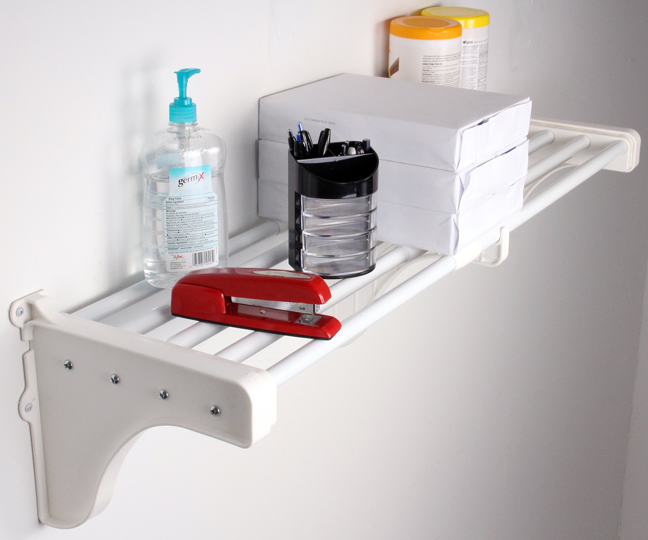 EZ Shelf-Expandable-Closet Shelf (NO Hanging Rod)- 30β to 50β -White-Easy Install to Backwall(Floating)-Wire Closet Shelving Alternative-(EZS-SW48-1-2)