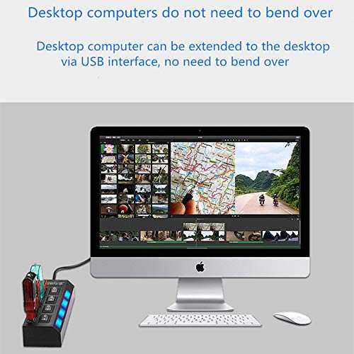 Lysee USB Cables - USB Hub 2.0 Multi USB 2.0 Hub High Speed LED 4 / 7 Ports USB Splitter for PC Computer Accessories Laptop with ON/of - (Color: Red, Length: SATNGARD)