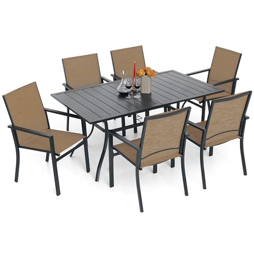 Anmutig 7 Pieces Outdoor Patio Dining Set for 6 Patio Dining Metal Chairs & 1 Rectangle Outdoor Dining Table with 1.57" Umbrella Hole for Backyard Bistro Outdoor Furniture Garden