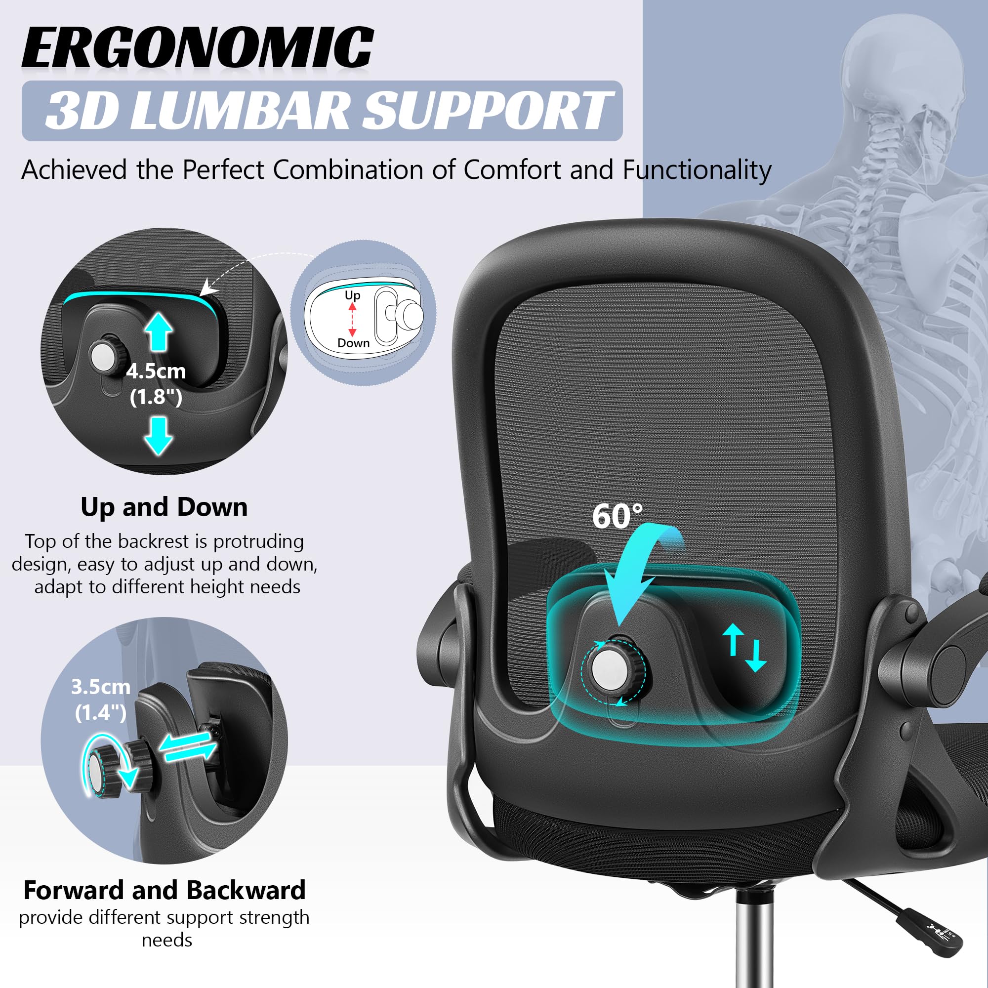 AtHope Drafting Chair, Tall Office Chair Ergonomic Standing Desk Chair,with Adjustable Footrest Ring, 3D Lumbar Support, Flip-up Armrests, Swivel Desk Stool for Drawing Working (Black)