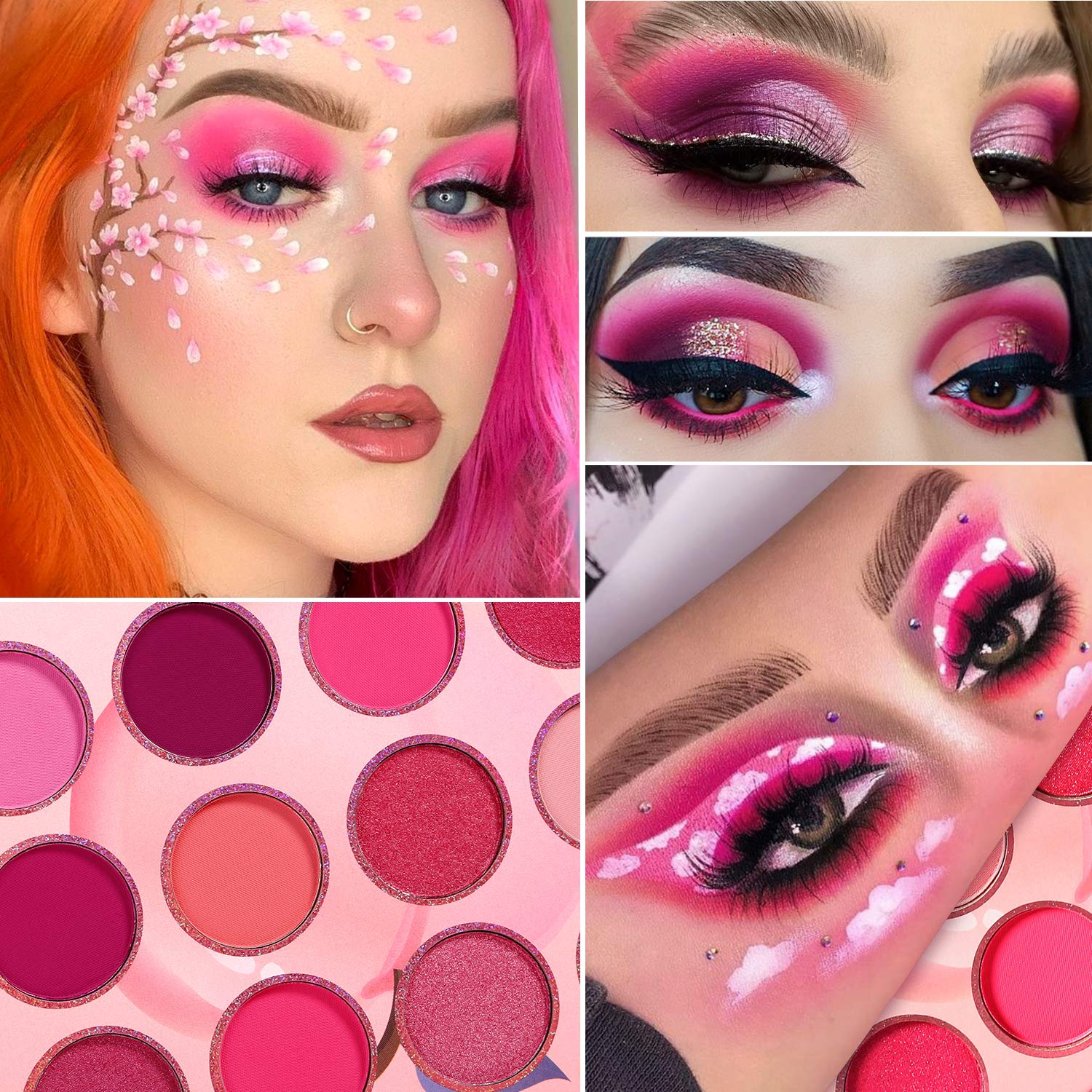 Afflano Pink Eyeshadow Palette Makeup, Pigmented Blendable Pink Eye Shadow Pallet Matte Shimmer, Bright Red Violet Small Cute Peach Eye Palette 12 Color, for Girl Women Mother's Gift
