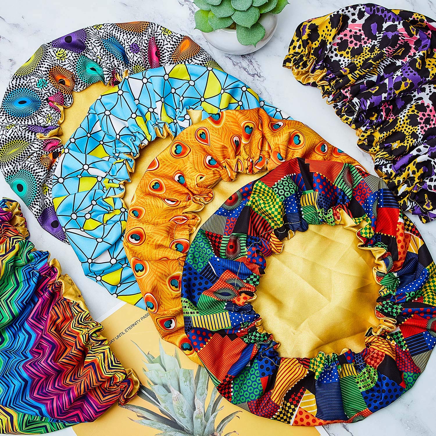 6 Pieces Kids Bonnet Kids Sleeping Hat Satin Cap Adjustable Sleeping Cap Child Night Hats African Print Cap for Natural Hair Teens (Child Size)