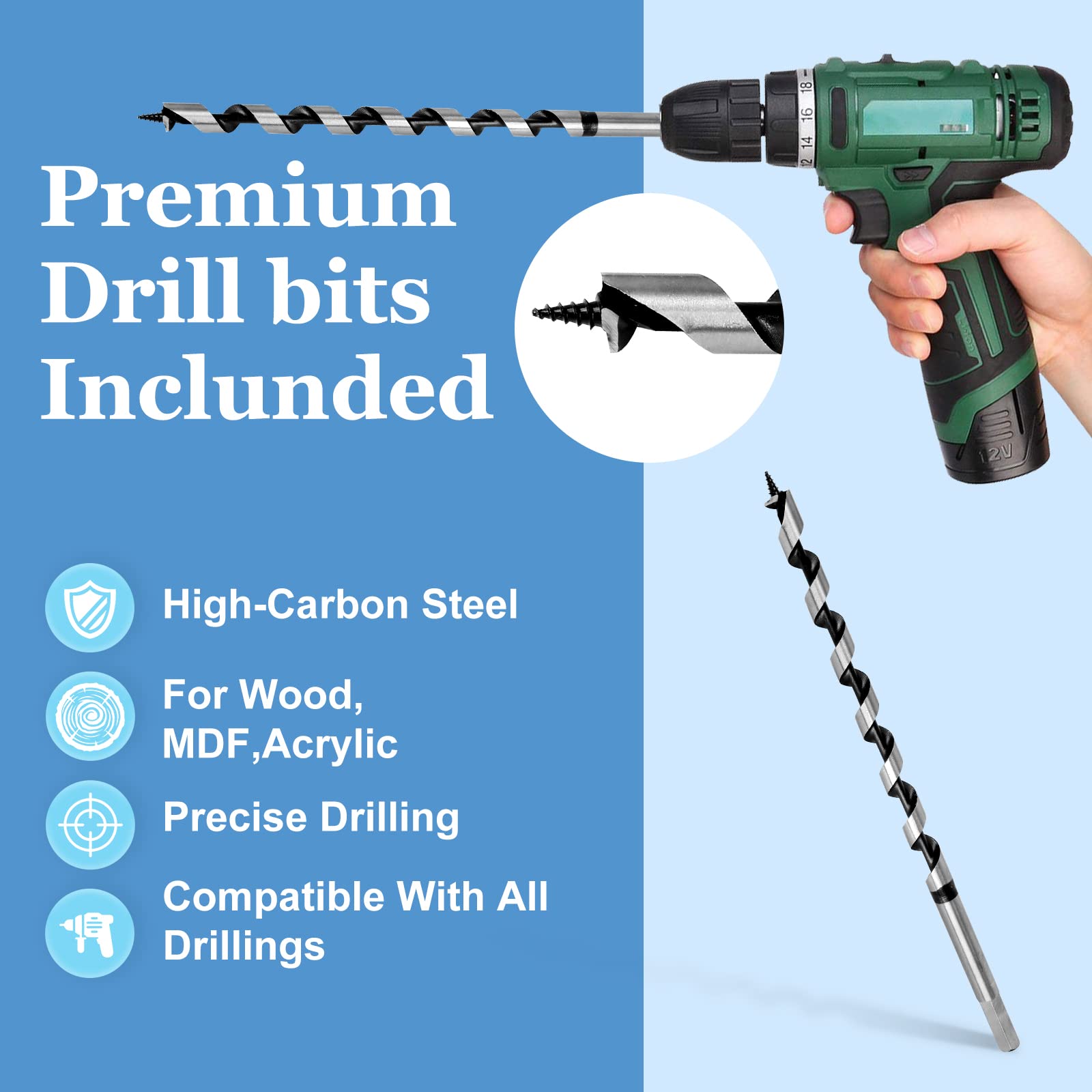 Masendelk Ship Auger Drill Bit 13 x 300mm (Slightly Larger Than 1/2 x 12 Inch), Wood Auger Bit with 11mm Hex Shank