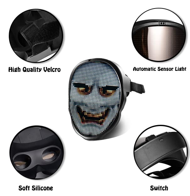 AINSKO LED Mask With Face Transforming-Light Up programmable mask,cool led mask,LED light up screen mask,led mad mask,Party Costumes Cosplay