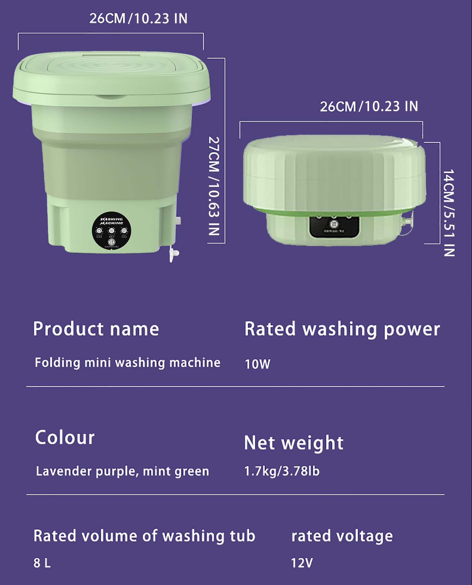 AFGSsm 8L Portable Washing Machine, Portable washer, mini washer with Soft Spin Dry for Apartments, Dormitories, Camping,RV(Green)