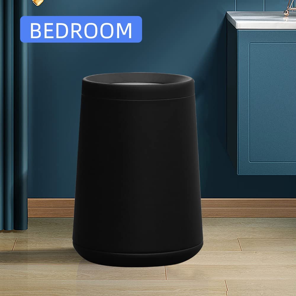 BRIEFHUMAN Household Swing Black Bathroom Trash Can,Brushed Stainless Steel,10 L/3 Gallen,Garbage Can with Flipping Lid, for Indoor or Commercial Use, Kitchen,Modern,Living Room,Bedroom