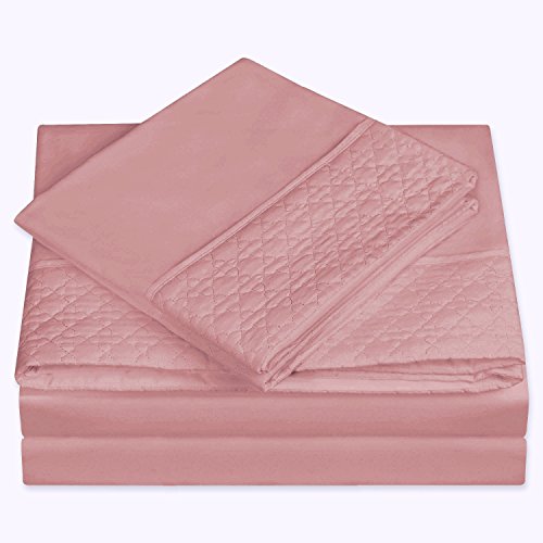 Elegant Comfort Luxury Best, Soft Coziest 3-Piece Bed Sheet Set! 1500 Thread Count Egyptian Quality | Quilted Design on Flat Sheet and Pillowcases | Wrinkle Free, 100%, Twin, Dusty Rose