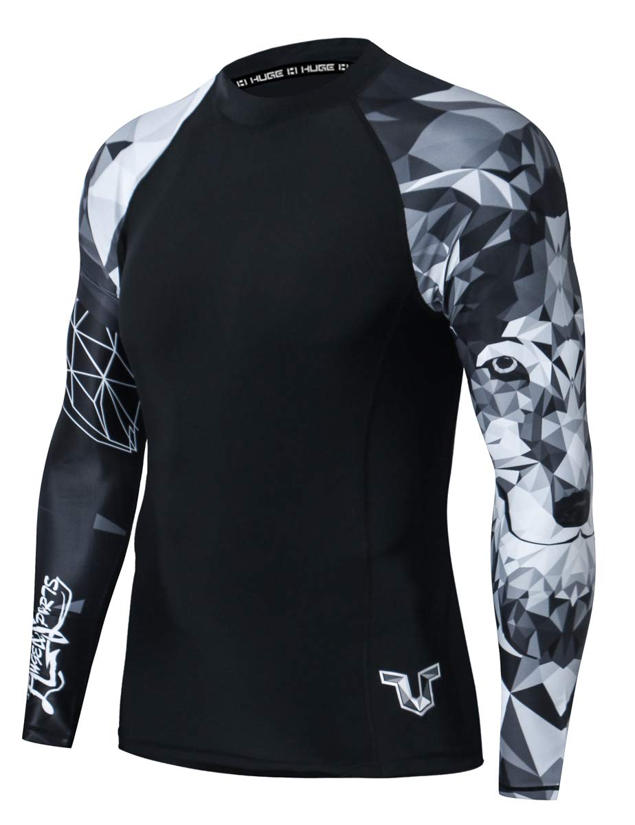 ADOREISM Quick-Dry Men's Long Sleeve Rash Guard UPF 50+ Compression Swim Shirt (Wolf, XL)