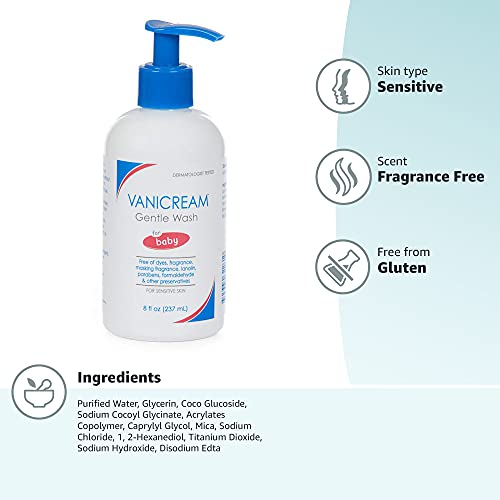Vanicream Gentle Wash with Pump for Baby -Ideal for Normal to Sensitive/Dry Skin, Gluten and Sulfate Free, Dermatologist Tested, Transparent, Unscented, 8 Fl Oz