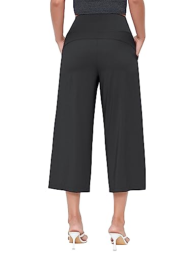 BUBBLELIME Women's Bootleg Yoga Capris Pants High Waist Workout Flare Crop with Pockets - Black_Medium