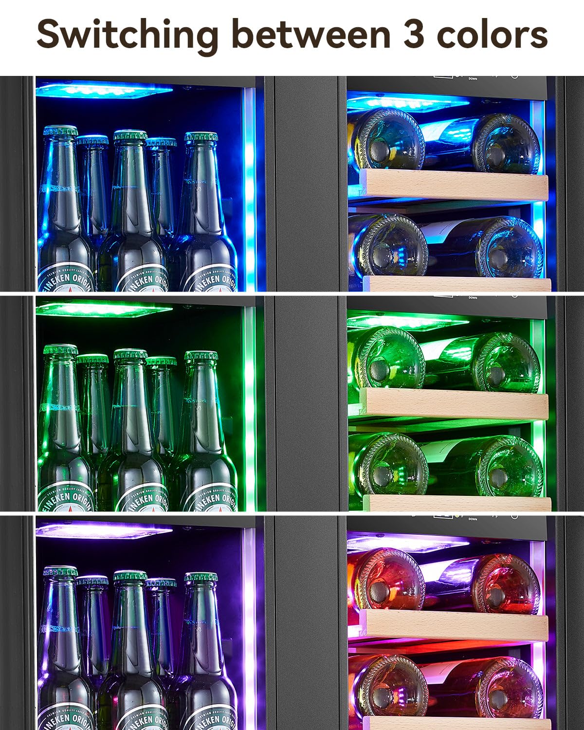 Plotanis 24 Inch Wine Fridge Dual Zone 20 Bottles 60 Cans Wine Refrigerator Built-in or Freestanding Wine Beverage Cooler with Glass Door, 3-Color Light, Safety Lock
