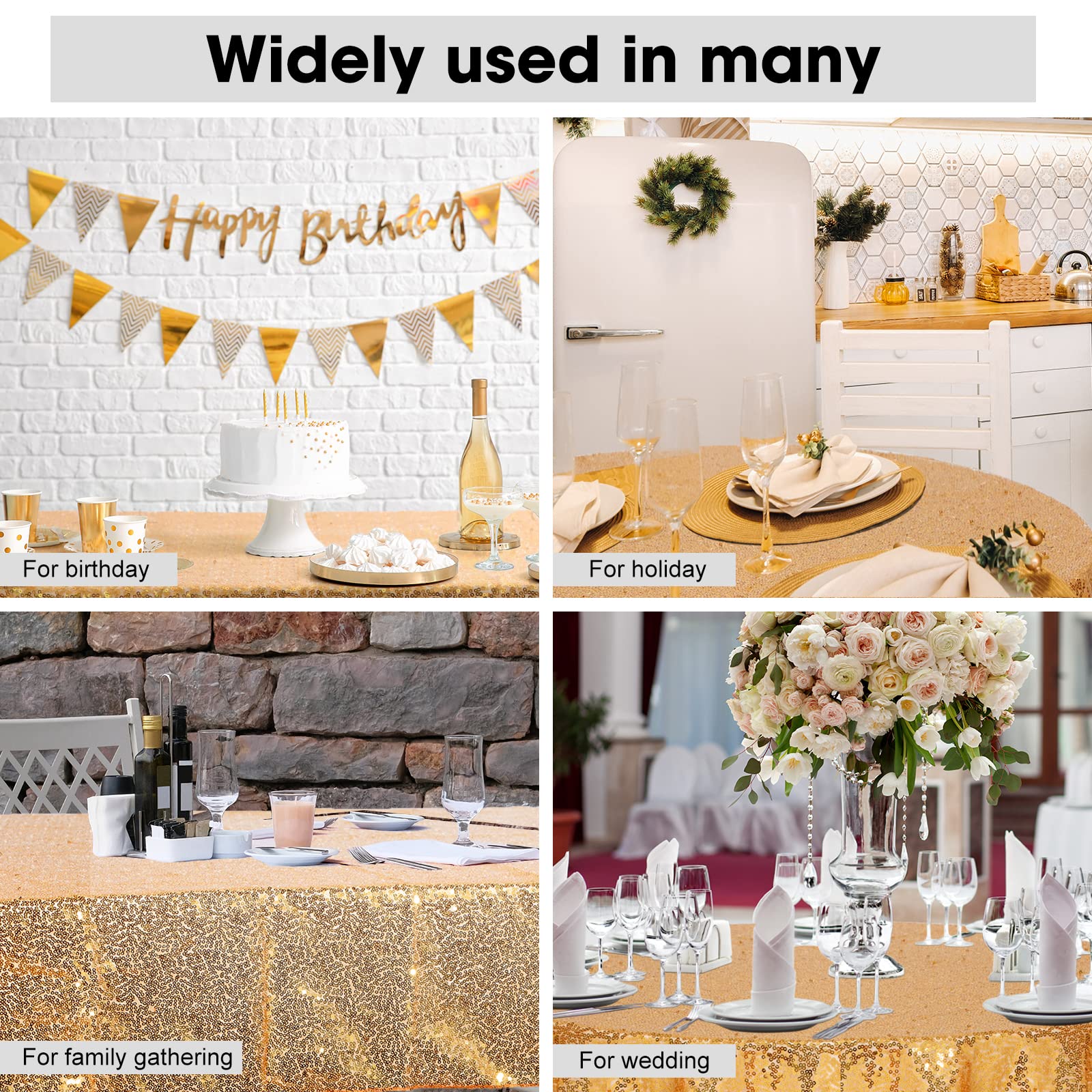 Moukeren 10 Pcs 50''x50'' Square Sequin Tablecloth Glitter Tablecloth Overlays Sequin Table Cover for Bridal Shower, Wedding Birthday, Wedding, Dessert, Banquet Decorations (Gold)