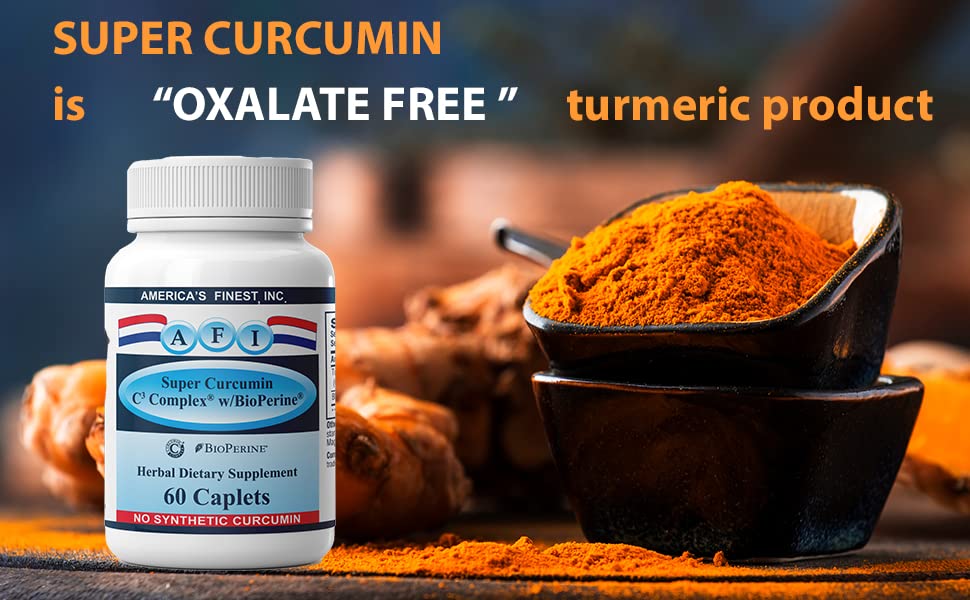 AFI Super Curcumin C3 Complex, 1000mg, Turmeric 95% no oxalates, Black Pepper Extract, Max Absorption for Joint Health, Vegetarian, Gluten-Free, Non-GMO