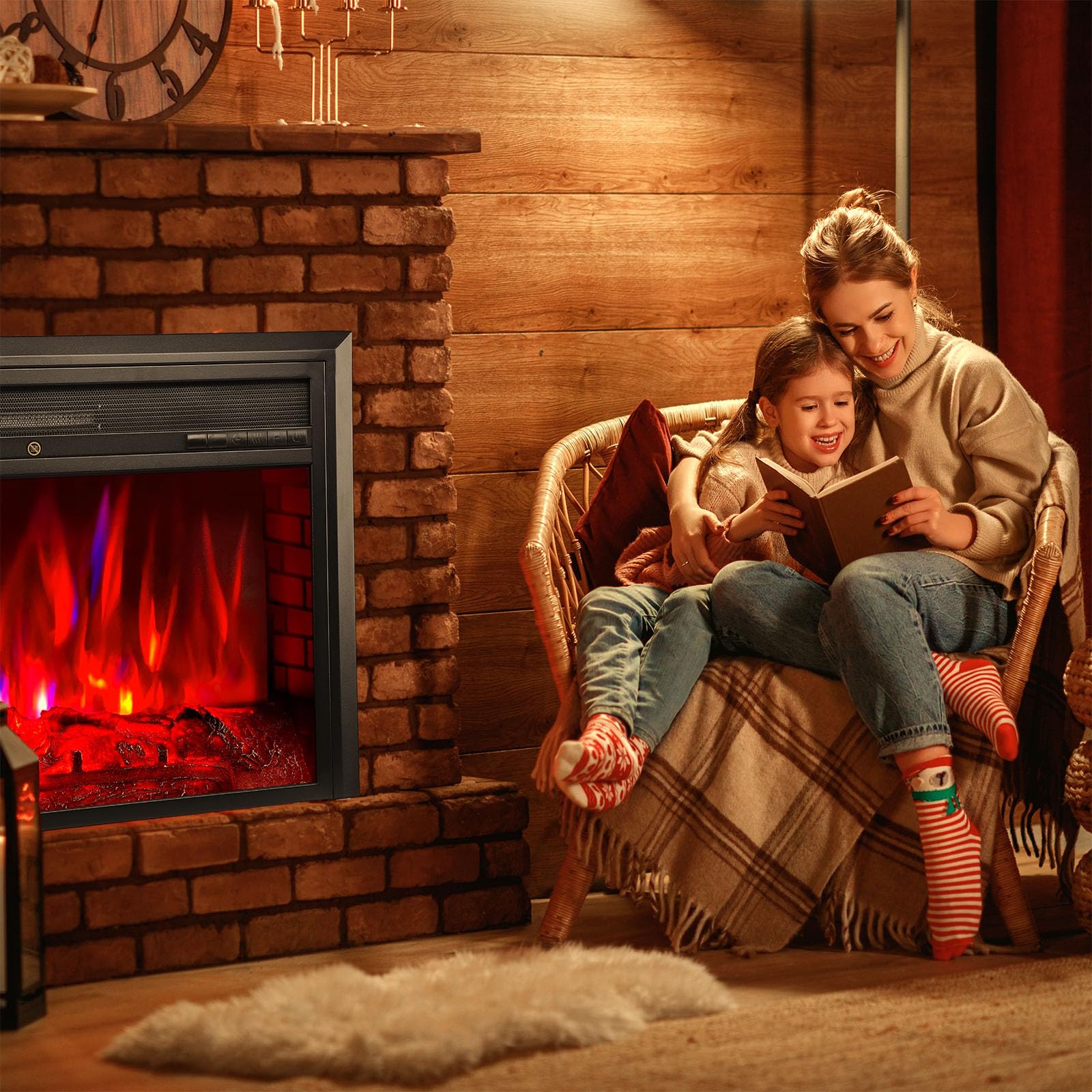 AckMizz Electric Fireplace Insert, 32 Inch Recessed Fireplace Heater in Wall with Remote Control, Adjustable Flame Brightness & Speed, 750W/1500W, Black (32" W X 22" H)