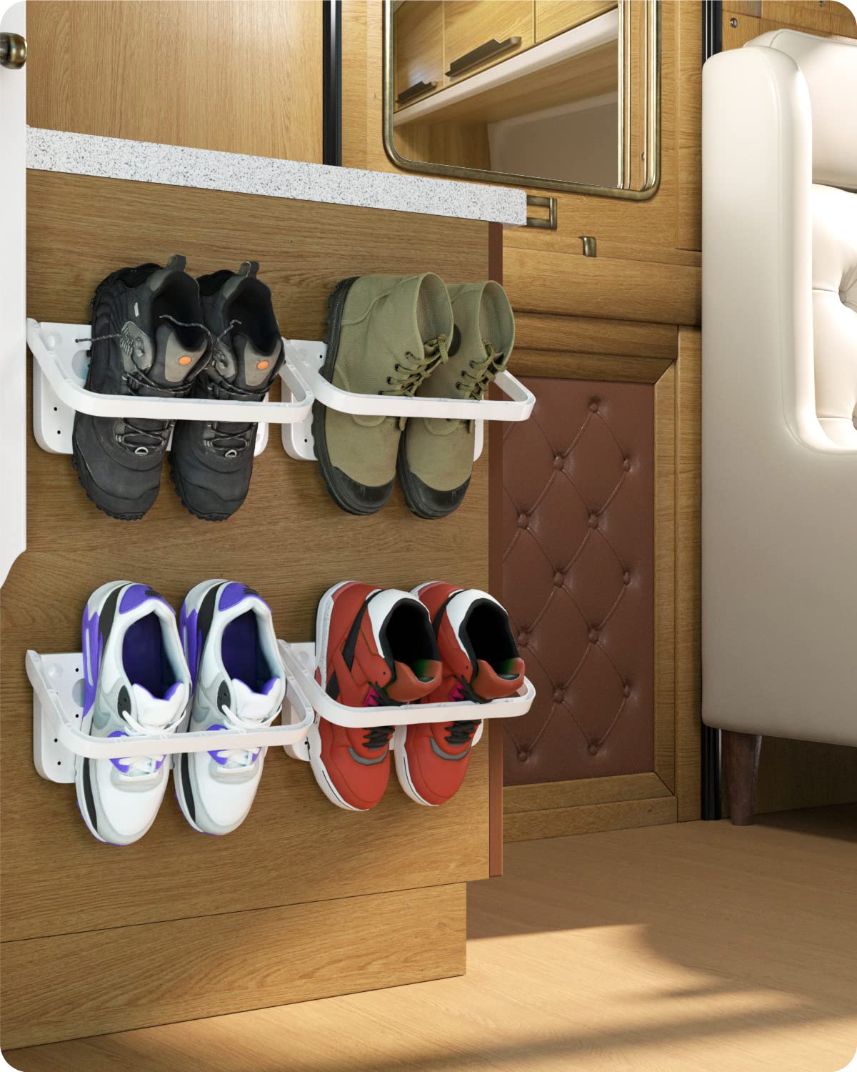 Baffect Wall Hanging Shoes Rack, Door Mounted Plastic Shoe Organizer, RV Camper Folding Shoes Holder for Space Saving Shoes Storage (4 Packs)