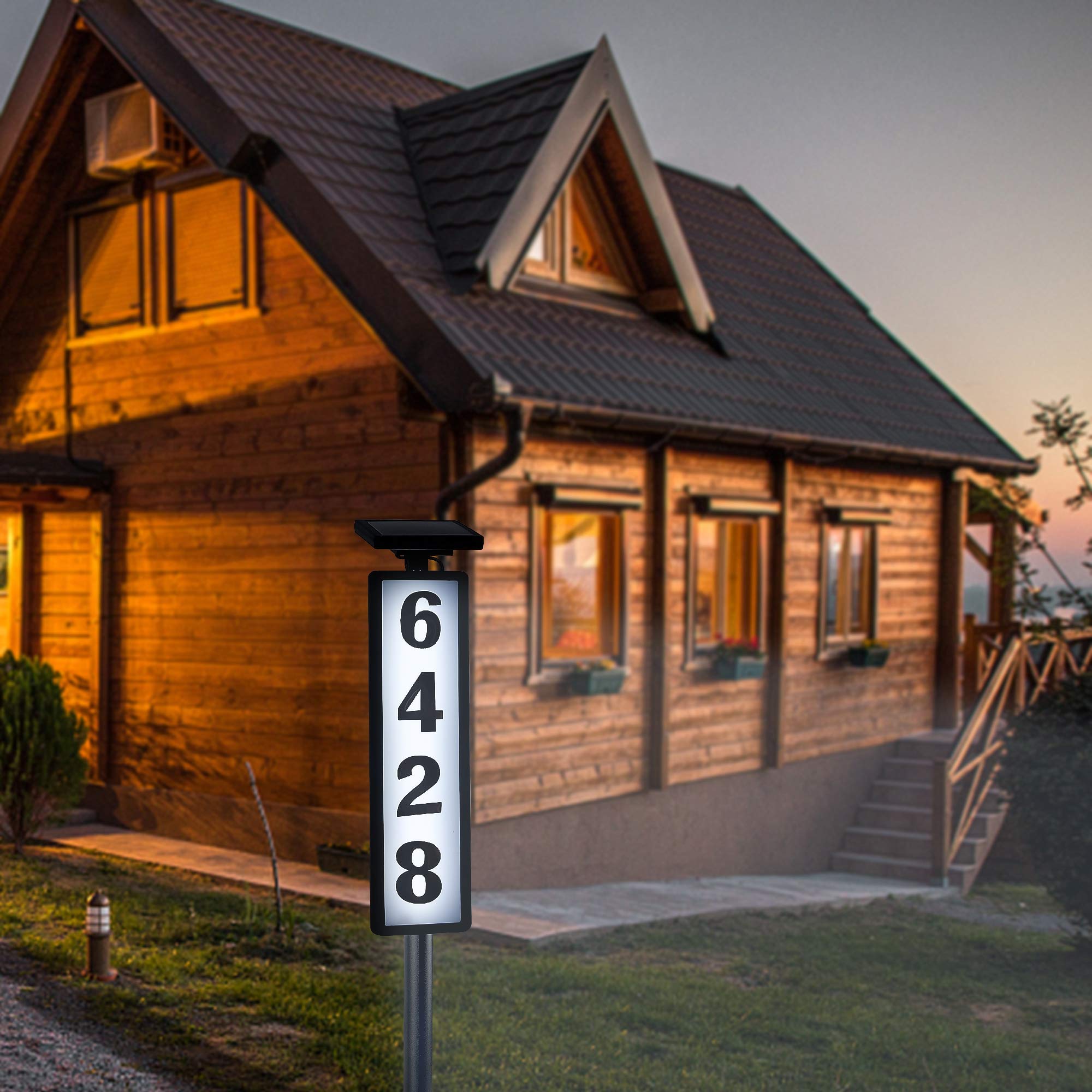 ATDAWN Solar Lighted House Address Numbers Sign, Solar Powered House Numbers Light, LED Illuminated Outdoor Address Plaque for Home Yard Garden House