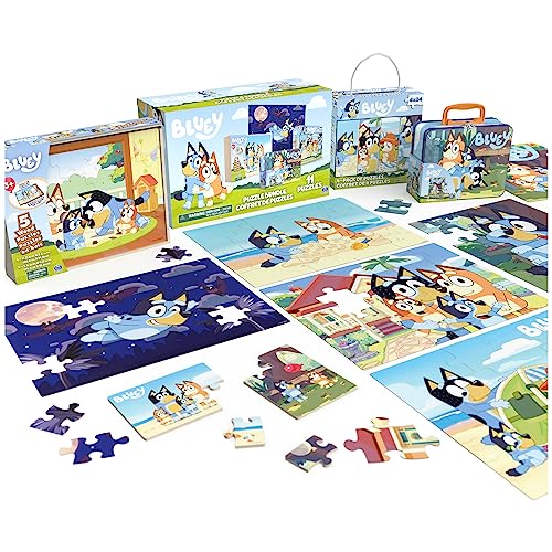 Bluey 11 Puzzle Bundle Set, 8- and 24-Piece Wood, Fuzzy, & Die-Cut Jigsaw Puzzles for Preschoolers and Kids