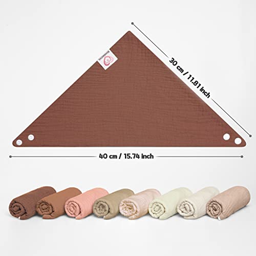 Bearmoss Muslin Baby Drooling Bibs 8 Pack, 100% Cotton Triangular Bandana Bibs Gift for Baby Girls Boys Teething Drooling (Coconut Mocha)