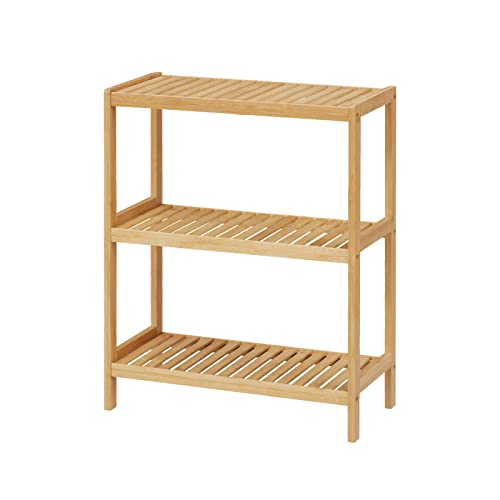 Elepude Bamboo Shelf,Stand Utility Storage Shelf Multifunctional Bathroom Kitchen Living Room Holder Plant Flower Stand (3-Tier)