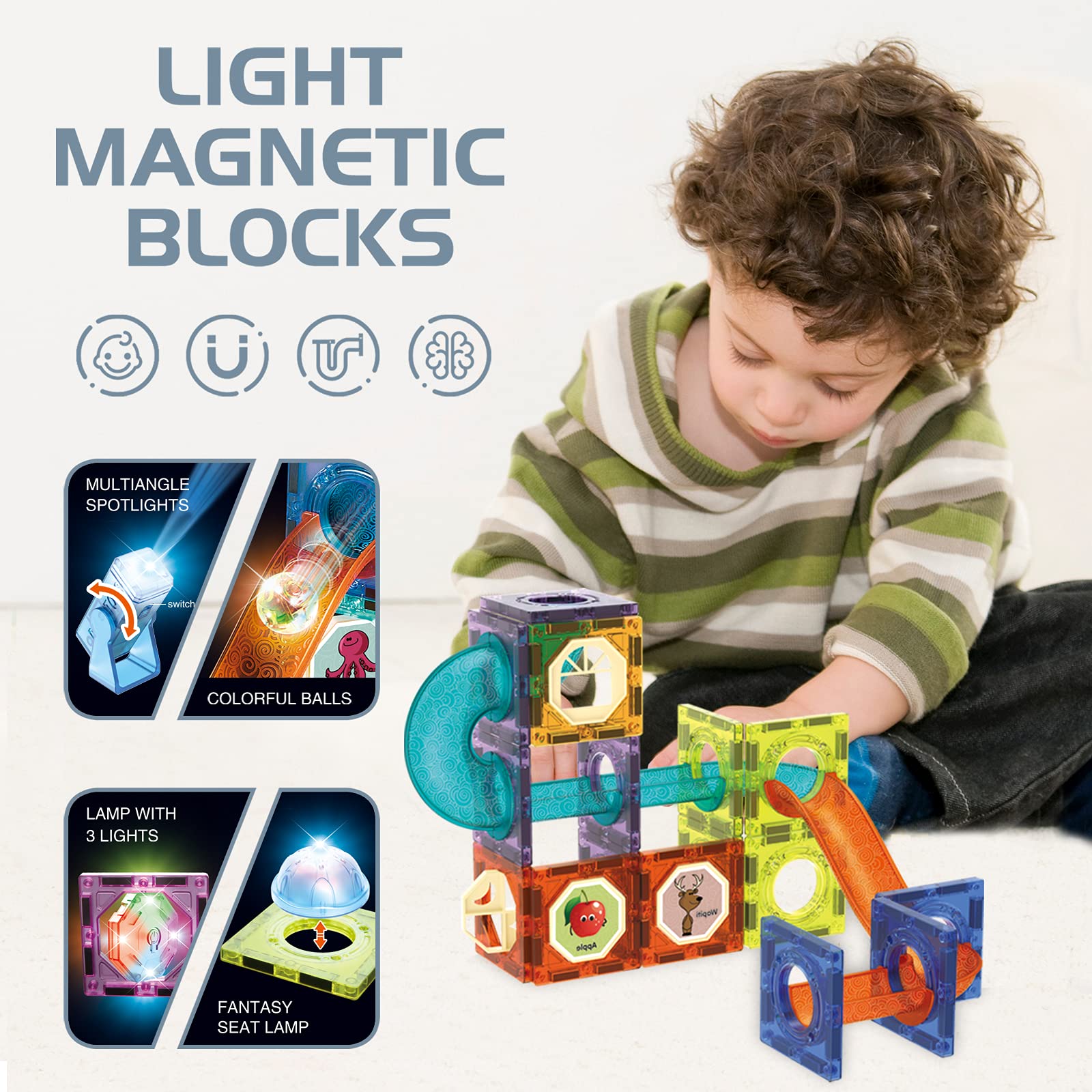 Hitish Magnetic Marble Run Set, 75 Pcs Magnetic Tiles 3D Building Blocks STEM Learning Toys, Magnetic Race Track Play Set Magnet Construction Toys for Boys Girls Ages 3+