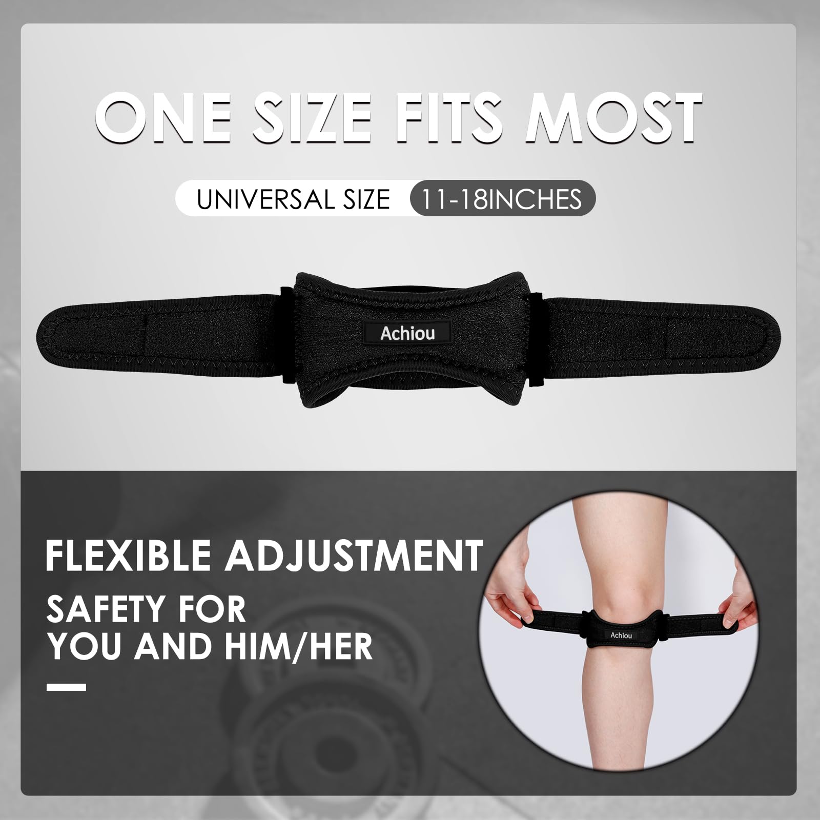 Achiou 2 Pack Patella Knee Strap, Pain Relief Patellar Tendon Support Strap, Knee Band Brace with Patella Stabilizer for Osgood Schlatter, Squats, Runner, Jumper, Tendonitis, Hiking