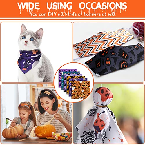 60 Pcs 10 x 10 Inch Halloween Fabric Polyester Fabric Bundle Fat Quarters Bat Pumpkin Ghost Skull Print Fabric Squares Holiday Quilting Fabric for DIY Decorations Sewing Craft, 30 Styles (Ghost)
