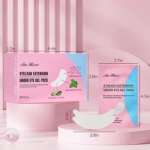 AuReve 50 Pairs under eye patches,eye pads lash extensions add hyaluronic acid,Eyelash Extension Under Eye Gel Pads suitable for most people