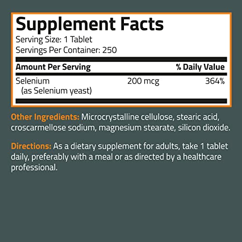 Bronson Selenium 200 mcg Immune & Antioxidant Support Essential Mineral, 250 Vegetarian Tablets