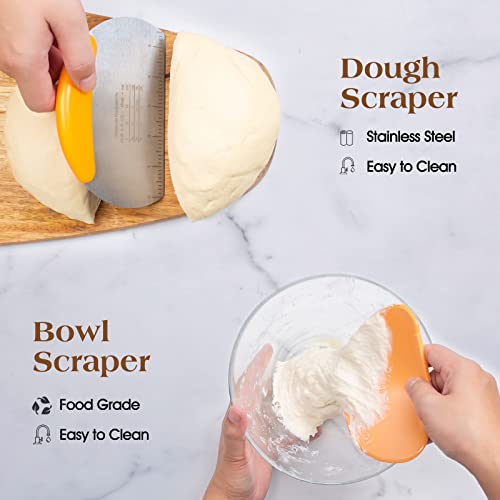 Banneton Bread Proofing Basket Set, 10 Inch Oval & 9 Inch Round Sourdough bread baking supplies with Linen Liner, Silicone Bread Sling, Danish Dough Whisk, Bread Lame, Bowl Scraper,Dough Scraper Kit