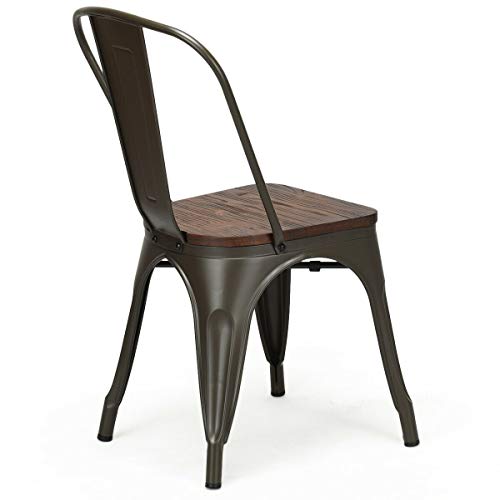 COSTWAY 18 Inch Dining Chair Set of 4, Industrial Vintage Stackable Metal Chairs, Counter Bar Chairs with High Backrest, Wood Seat, for Home, Kitchen and Cafe Bar Use