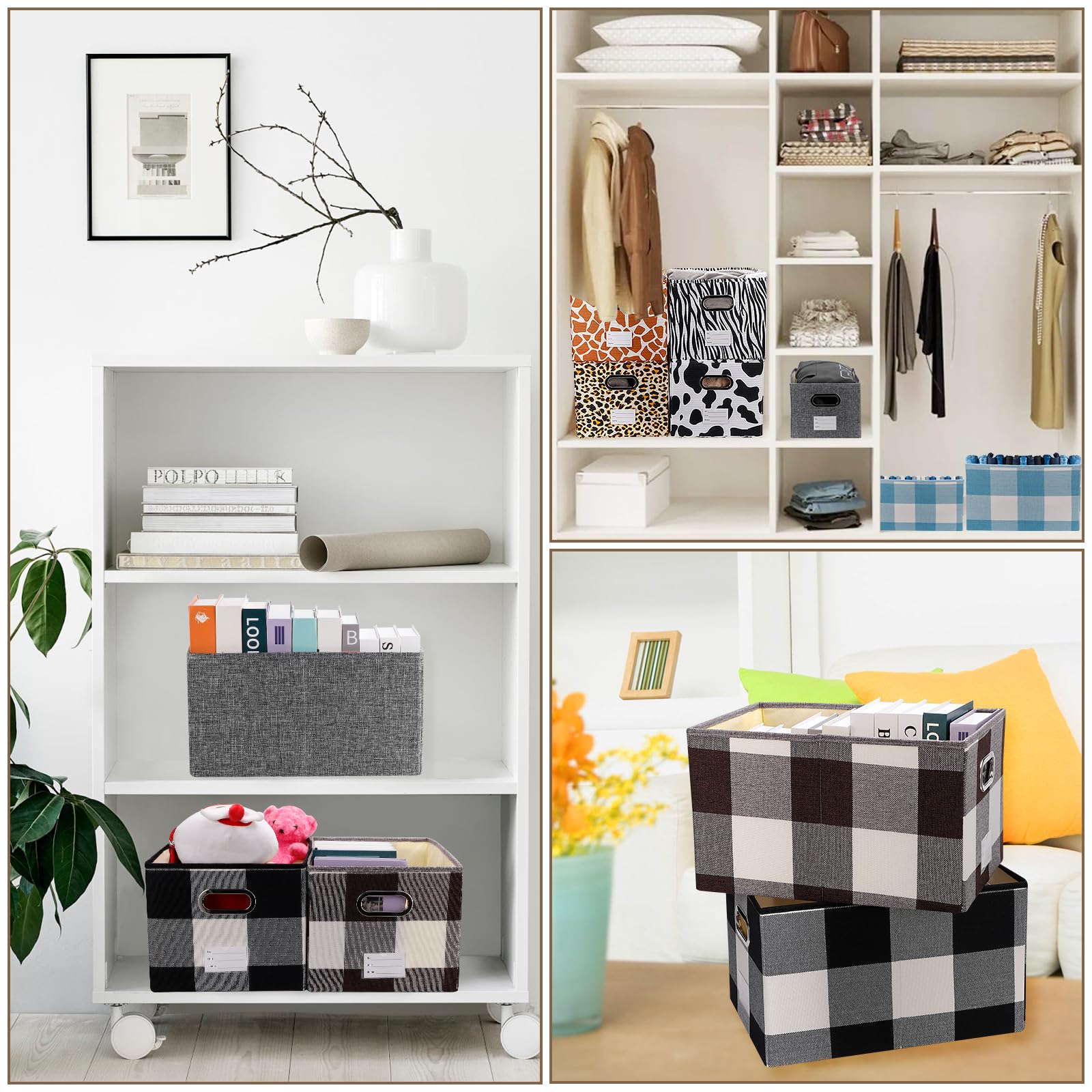 Fassave Foldable Storage Bins with PP Plastic Board, 2 Packs Fabric Storage Container Basket Cube with Handles for Office, Bedroom, Closet (Large-2 Pack, Cow)
