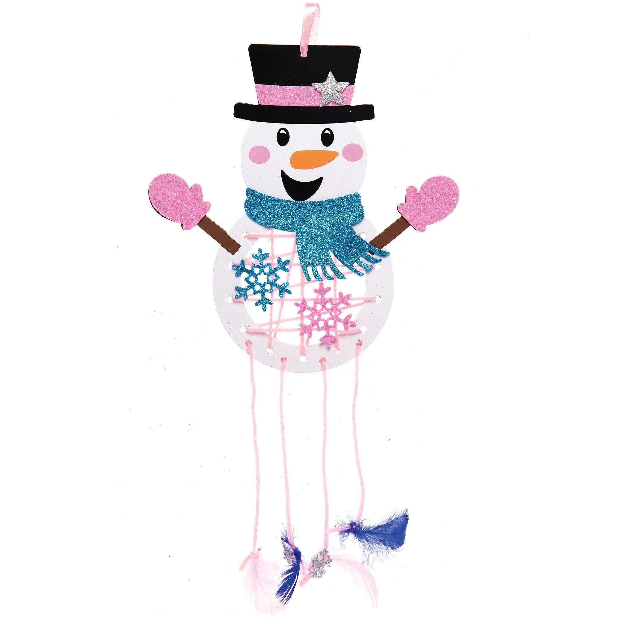Baker Ross AX515 Snowman Dream Catcher Kit - Pack of 4, Creative Christmas Art and Craft Supplies for Kids to Make, Decorate and Display