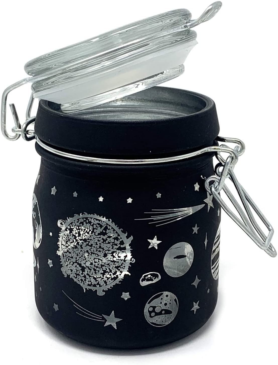 Airtight Glass Herb Jar Medium 3.75" Tall (Black Frosted/Galaxy)