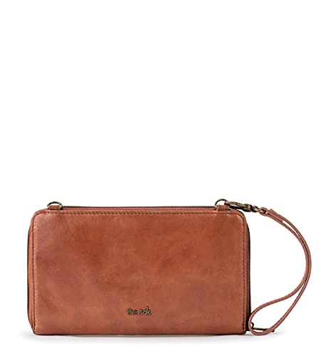 The Sak Sequoia Leather Smartphone Flap Crossbody, Chestnut Floral Etch