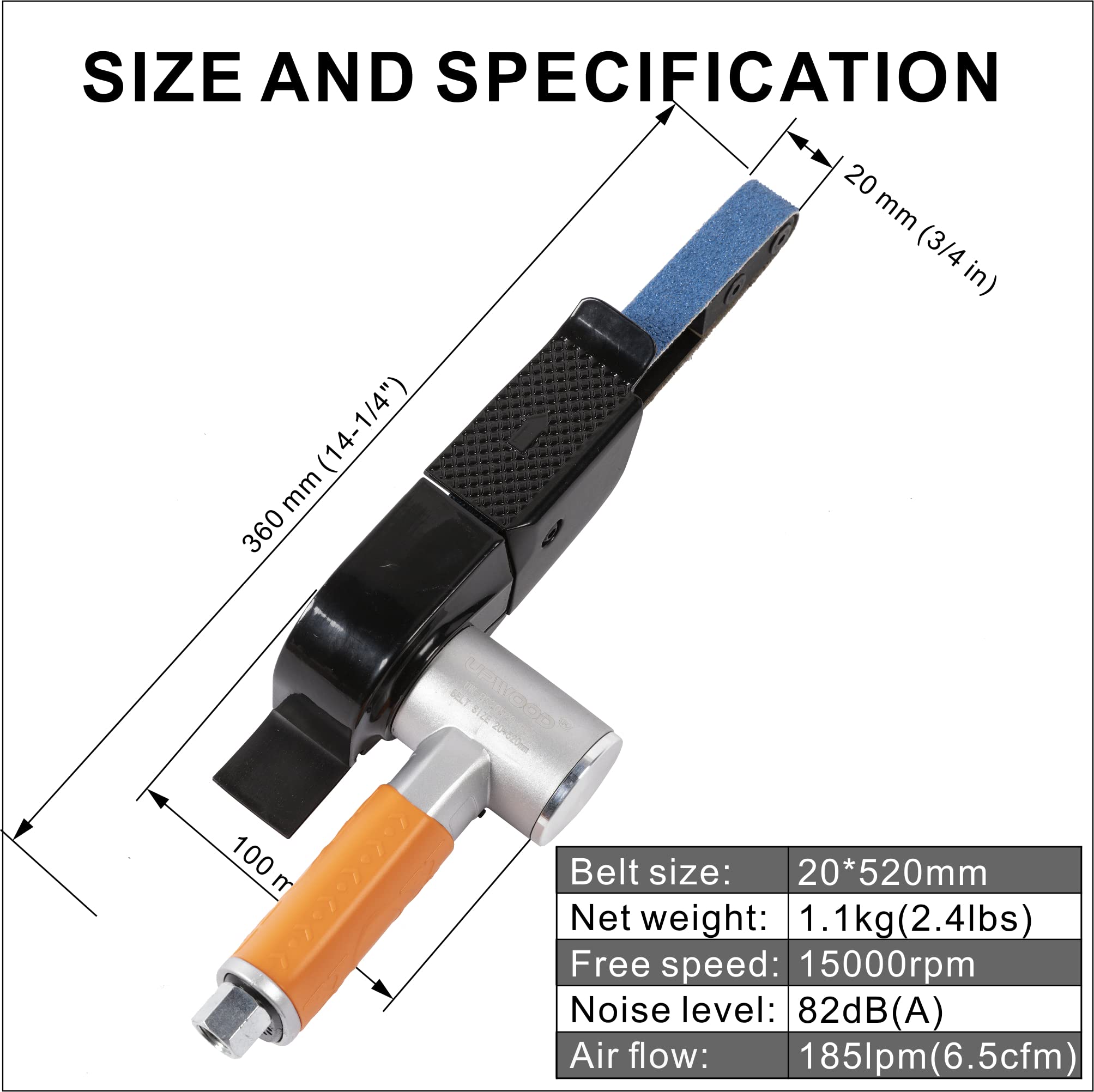 Air Belt Sander 3/4" x 20-1/2" Belt Size Pneumatic Tool with 12pc Belts (#40, 60, 80 & #120), Good for Deburring, Sanding and Finishing (3/4" x 20-1/2" Sander)